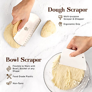 ABIOTO 2 10 Inch Oval Proofing Baskets for Sourdough Bread Baking & Supply, Includes All Necessary Bread Making Tool, Banneton Baskets, Bread Lame, Danish Whisk, Bowl & Dough Scrapers & Linen Liners