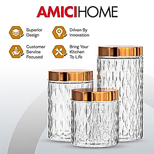 Amici Home Desmond Glass Canister | Dry Food Storage Container with Airtight Copper Lid | Clear Glass Jar for Kitchen & Pantry Organization | Small, 32 Oz