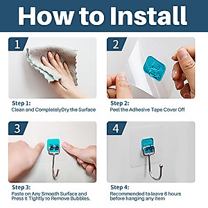 Antimbee 10-Pack Large Adhesive Hooks,Heavy Duty Adhesive Hooks 37 lb(Max),Sticky Wall Hooks fit Home,Bathroom,Kitchen,Office and Outdoor (Transparent Cyan)