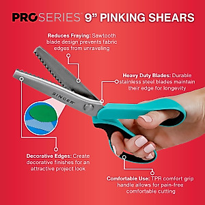 SINGER ProSeries 9" Pinking Shears - Heavy-Duty Stainless Steel - Zigzag Cut for No-Fray Fabric, Sewing & Craft Edging