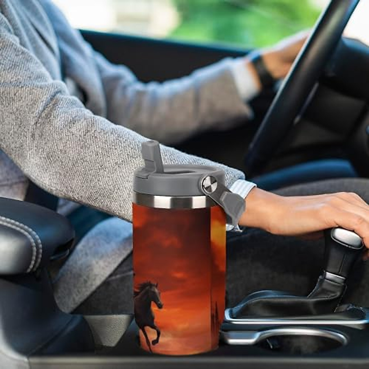 SYJTGDE Large Capacity Car Cup Horses Red Glowing Clouds Fashionable Upgrade Car Cup Advanced And Beautiful Travel Cup