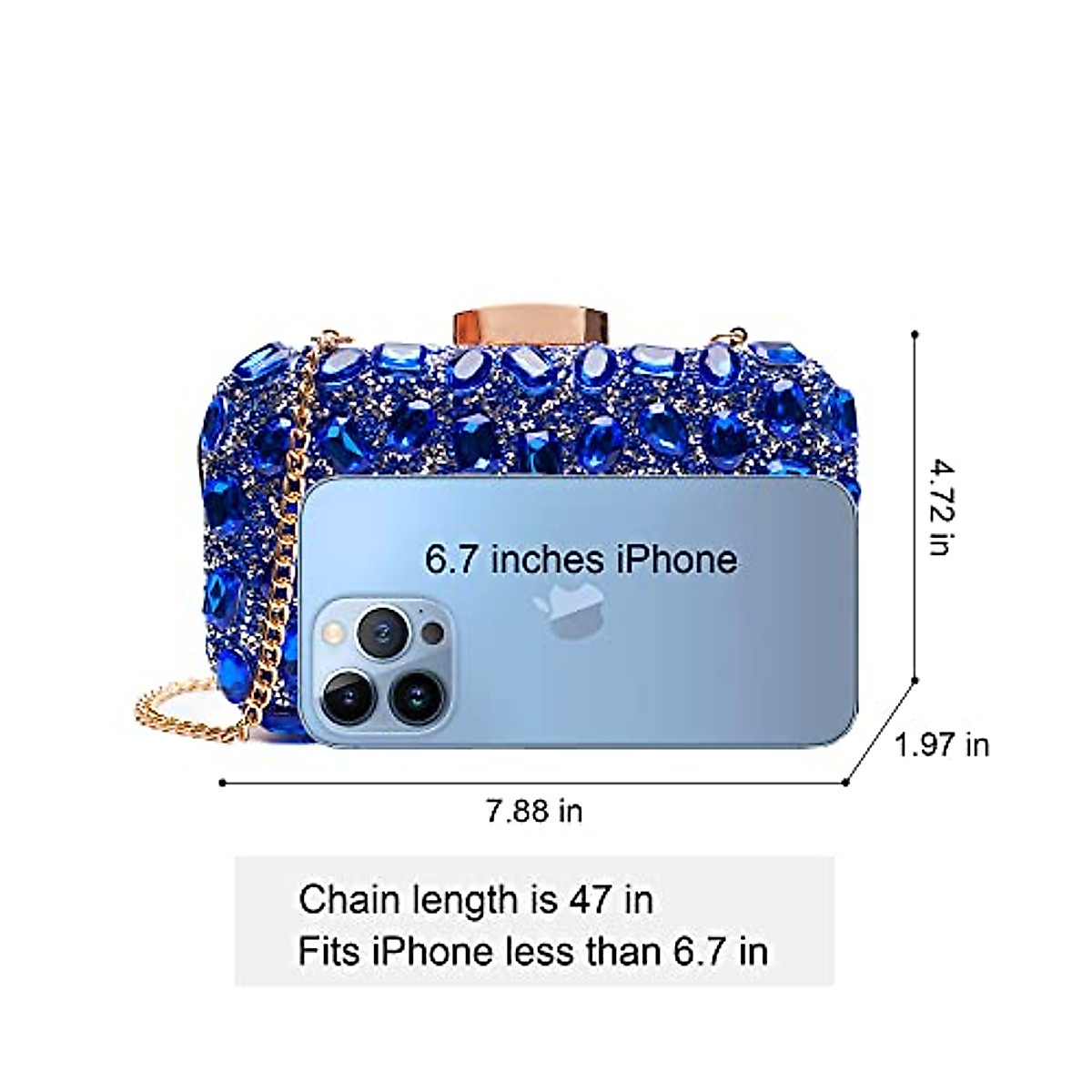 Hupifaz Rhinestone Purse - Crystal Clutch Purses for Women Wedding, Women's Diamond Purse and Formal Evening Bag (Royal Blue)
