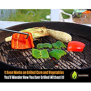 Cave Tools Food Flipper and Meat Hook for Grilling, Flipping, and Turning Vegetables and Meats BBQ Grill and Smoker Accessories, Left-Handed, 12 in