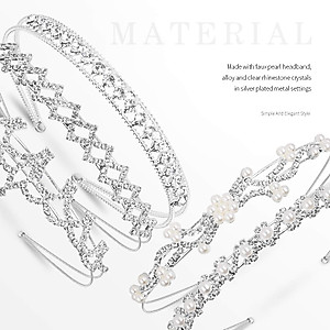 Teenitor 5Pcs Crystal Headband Set, Jewelry Rhinestone Women Girl Hair Style Accessories Wedding Party Tiara Headdress- Silver Tiara for Little Girls