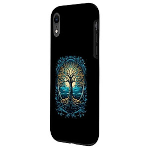 iPhone XR Odin Tree of Life Viking Valhalla Pagan Blue and Yellow Case