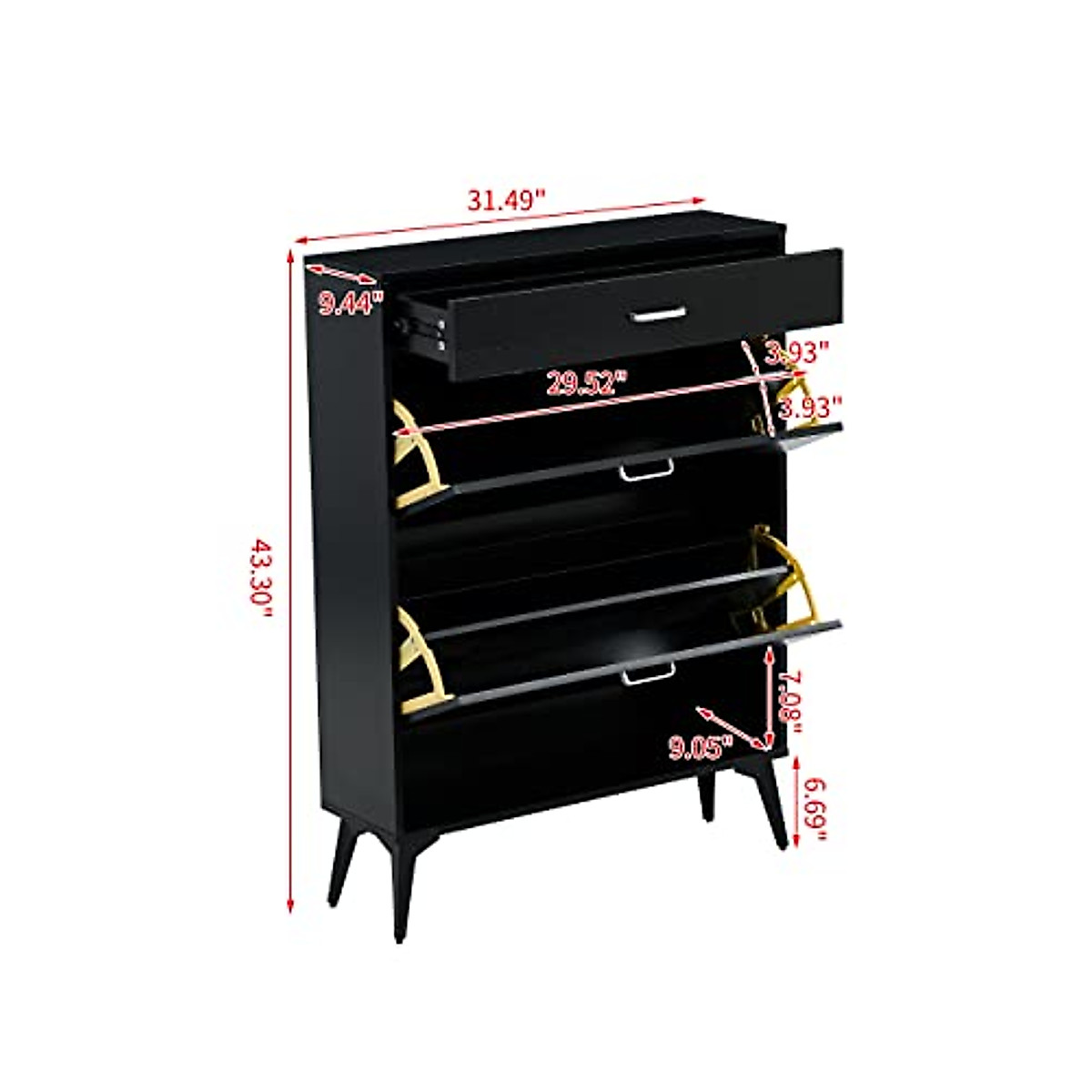 Leiln.z Shoe Cabinet with 1 Slide Drawer & 2 Flip Drawers, Freestanding Shoe Rack Storage Organizer，Shelves for Narrow Closet, Entryway, Living Room (Gray)