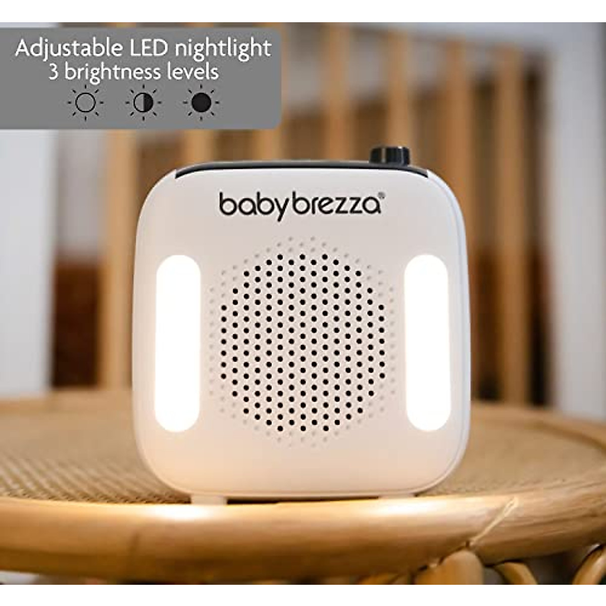 Baby Brezza Adjustable Baby Sound Machine and Night Light with 18 Sounds – Small, Portable Design for Easy Travel or Crib Use – Includes Lullaby, Nature, White Noise, Waves + More – USB Powered