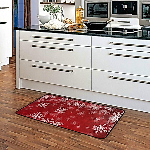 One Bear Christmas Kitchen Rugs and Mats Non Skid Washable Winter Snowflake Red Cushioned Mats AntiFatigue Floor Doormat Farmhouse 39 x 20 inch