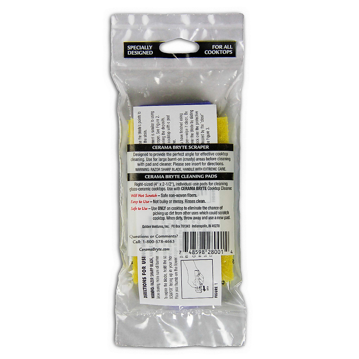 Cerama Bryte Scraper & Pad Combo Cooktop Tool, Blue