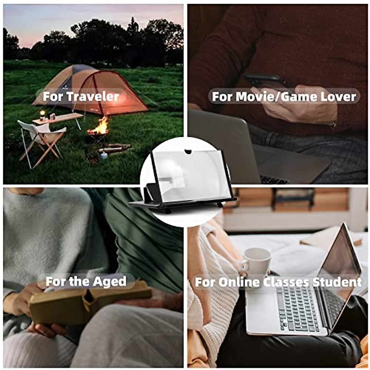 18" Screen Magnifier for Cell Phone, Phone Magnifying Screen 2023 Upgraded HD 3D Phone Screen Amplifier Phone Stand with Screen Enlarger Compatible with All Smartphones for Movies Videos Gaming