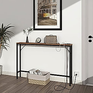 Tohomeor 5.9" Skinny Behind Sofa Console Table with Charging Station 47.24" Narrow Long Behind Couch Table with Power Outlets USB Ports Thin Entry Table for Entryway Living Room Hallway