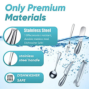 Patelai Charcuterie Board Accessories Cheese Spreader Knife Set Charcuterie Utensils Butter Knife Stainless Steel Mini Serving Tongs Spoons Appetizer Forks for Pastry Christmas(Silver,18 Pieces)