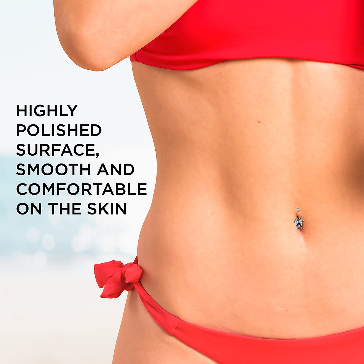 Pierce2GO Sea Turtle Belly Button Ring - 14G Surgical Steel turtle Belly Button Ring - Belly Button Rings Piercing for Women – 7/16”