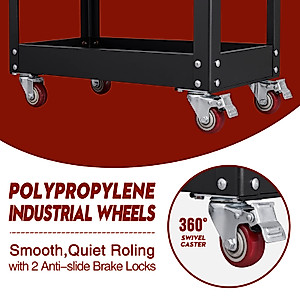 Rophefx 3-Tier Rolling Tool Cart with Sliding Top Mobile Toolbox on Wheels with Backplane Steel Tool Cart with Storage Drawer Utility Cart for Mechanic Warehouse Garage Workshop, Black & Red