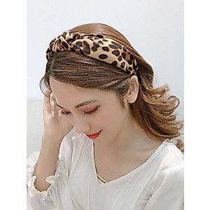 Leopard Print Headband for Women Girls, Wide Knotted Bow Headbands Leopard Print Headband Cheetah Hairband Hair Accessories Head Band Wrap