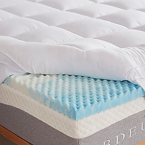 SINWEEK Dual Layer 4 Inch Memory Foam Mattress Topper, Queen Size, 2 Inch Gel Memory Foam Plus 2 Inch Extra Thick Pillowtop Cover, Pressure Relieve Soft Mattress Pad