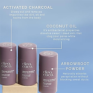 Cleo+Coco - Natural Deodorant - For Women & Men - Aluminum Free - Extra Strength - Activated Charcoal - 24hr Odor Protection - Vegan & Cruelty Free - PCR - Made in USA - Lavender Vanilla - 1.7oz