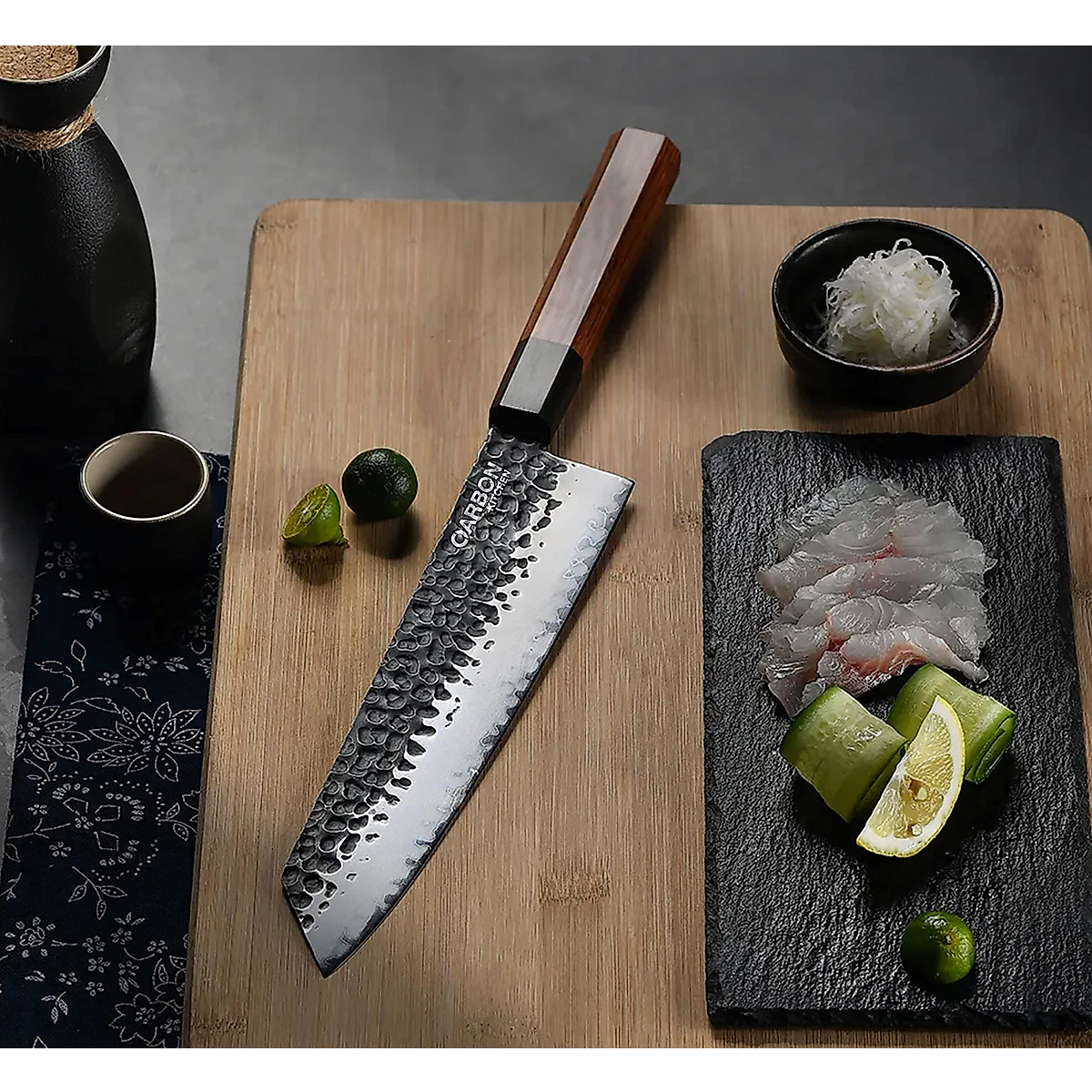 9 Inch Kiritsuke Japanese Chef Knife, Ultra-Sharp Carbon Stainless Steel Professional Cooking Kitchen Knife | Meat Slicing, Vegetable and Sushi Knife