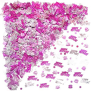 Happy Birthday Party Table Confetti - Hot Pink Purple Foil Metallic Sequins Confetti First Baby Shower Birthday Nursery Party Sprinkles Confetti Decorations, 60g
