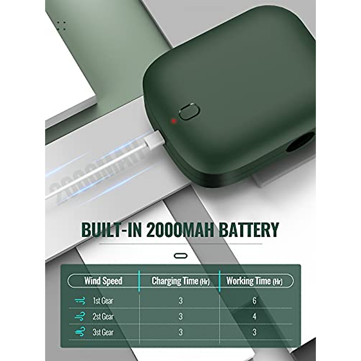 Dadanism Neck Fan, 2-in-1 USB Portable Fan 3 Speeds Rechargeable Hands Free Waist Clip Necklace Fan, Adjustable, Detachable Cooling Desk Fan for Office Outdoor Travel Queue, Green