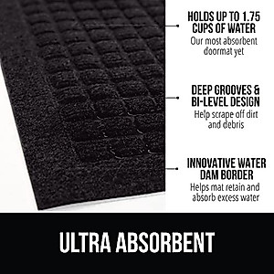 Gorilla Grip Ultra Absorbent Moisture Guard Doormat, Absorbs Up to 1.7 Cups of Water, Stain and Fade Resistant, Spiked Rubber Backing, All Weather Mats Capture Dirt, Indoor Outdoor, 29x17, Black