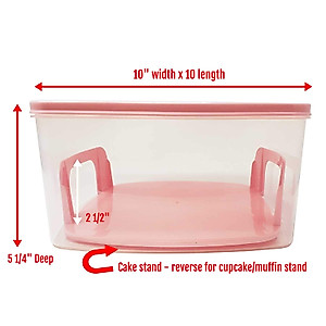 Lavo Home Cake & Cupcake Carrier/Storage Container Holds up to 8 inch 2-layer cake, Pink & Clear - Transports Cakes, Pies, Muffins or Other Desserts - Freezer & Dishwasher Safe