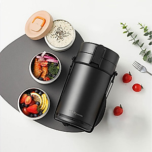 TTrpuon 82oz Thermos Container For Hot Food, 3 Tier Wide Mouth Insulated Stackable Food Container, lunch box for Work Office Outdoors Picnic (black)