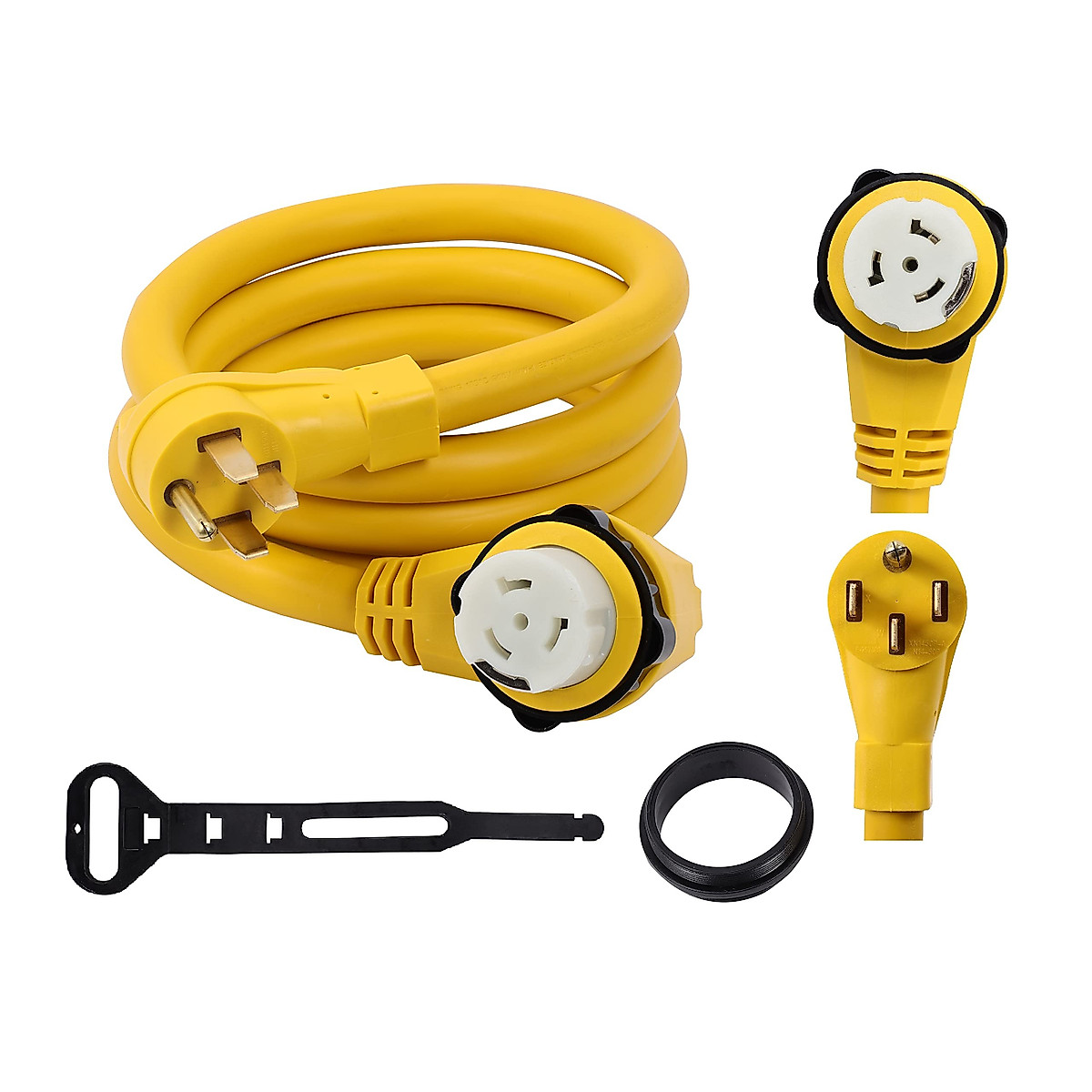 ONETAK 14-50P to SS2-50R 12FT Right Angle 90 Degree 120V/240 50 Amp 4 Prong Male to Twist Lock Receptacle Generator RV Marine Shore Boat Power Cord Adapter