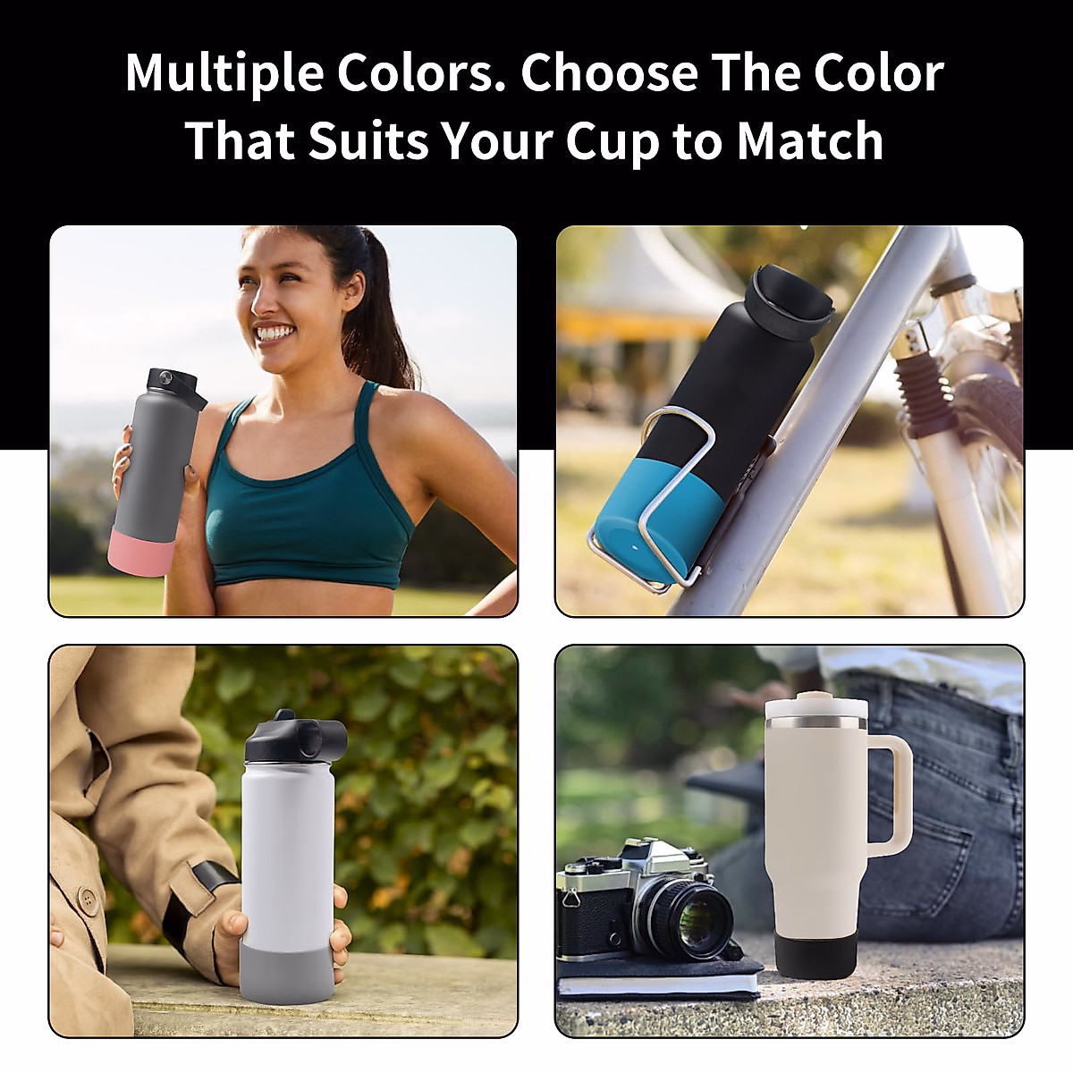 TFQXA1Z 4 Pack Silicone flask Boot, Protective Silicone Boot for 12oz - 40 oz, BPA Free Anti-Slip Water Bottle Sleeve for Stl Cup Accessories (Light Blue)