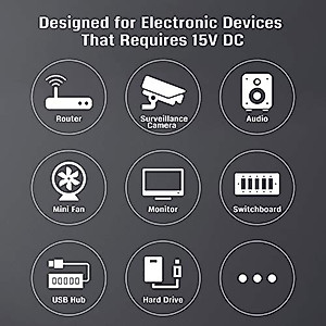 UL Listed 15V 2A Power Supply, 100-240V AC to 15VDC 2000mA Wall Charger Replacement Adapter with 5.5mm x 2.1mm /2.5mm, 3.5 x 1.35mm, 4.8mm x 1.7mm Output Jack for AIMTOM SPS-155 and Small Electronics