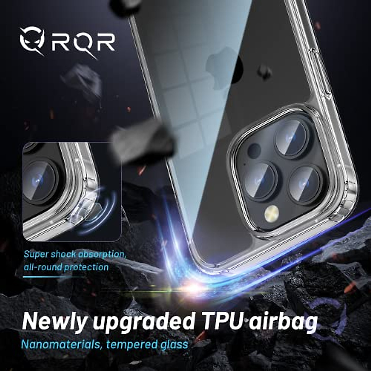 RQR Clear Armor for iPhone 12 Case & iPhone 12 Pro Case, [Anti-Yellowing] Protective Shockproof Phone Case [Certified Military Protection] Slim Hard Cover 6.1 inch