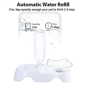 MILIFUN Double Dog Cat Bowls Pets Water and Food Bowl Set, Cat Bowls Food and Water with Automatic Waterer Bottle for Small or Medium Size Dogs Cats (White)