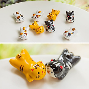 5 Pack Cat Chopsticks Rest Set, Japanese Style Porcelain Cute Lucky Cat Ceramic Chopsticks Holder Rack for Dinner Spoon Fork Knife Tableware, Chinese Paint Brush Rests, Decoration Home Kitchen Gift