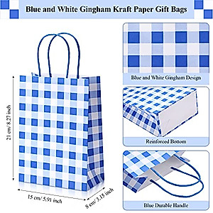 30 Pieces Gingham Gift Bags Kraft Paper Bag Christmas Buffalo Plaid Bag Present Bag Party Favor Bag with Handle Goody Bag for Christmas Birthday Party Supplies, 5.91 x 8.27 x 3.15 Inch(Blue White)