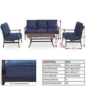 PatioFestival Patio Conversation Set 4Pcs Cushioned Outdoor Furniture Sets with All Weather Galvanized Steel Frame (Blue)