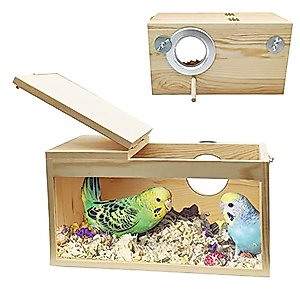 Hamiledyi Parakeet Nesting Box Transparent Budgie Nest Breeding Box with Perch Wood Bird House for Cage Natural Lovebird Breeder Box for Parrot Finch Canary Conure Mating Hatching (5 x 9.84 x 5.31 in)