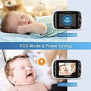 HelloBaby Monitor with Camera and Audio, IPS Screen LCD Display Video Baby Monitor No WiFi Infrared Night Vision, Temprature, Lullaby, Two Way Audio and VOX Mode (HB66)