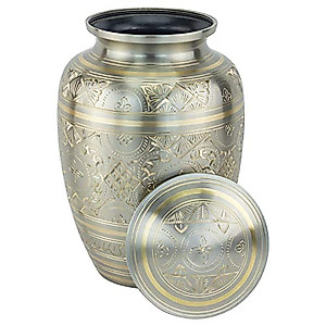Platinum Elegance Cremation Urn for Ashes in Extra Large, Brass, Silver Urn, Extra Large Adult Sized Cremation Urn, 11.5 Inches High