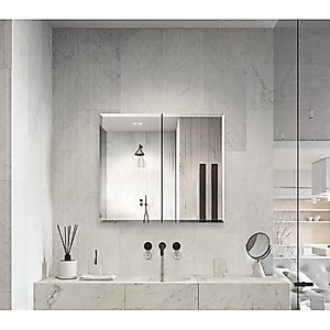 PIWAYPI 30x26 inch Double Door Mirror Medicine Cabinet Surface Mount or Recess Aluminum