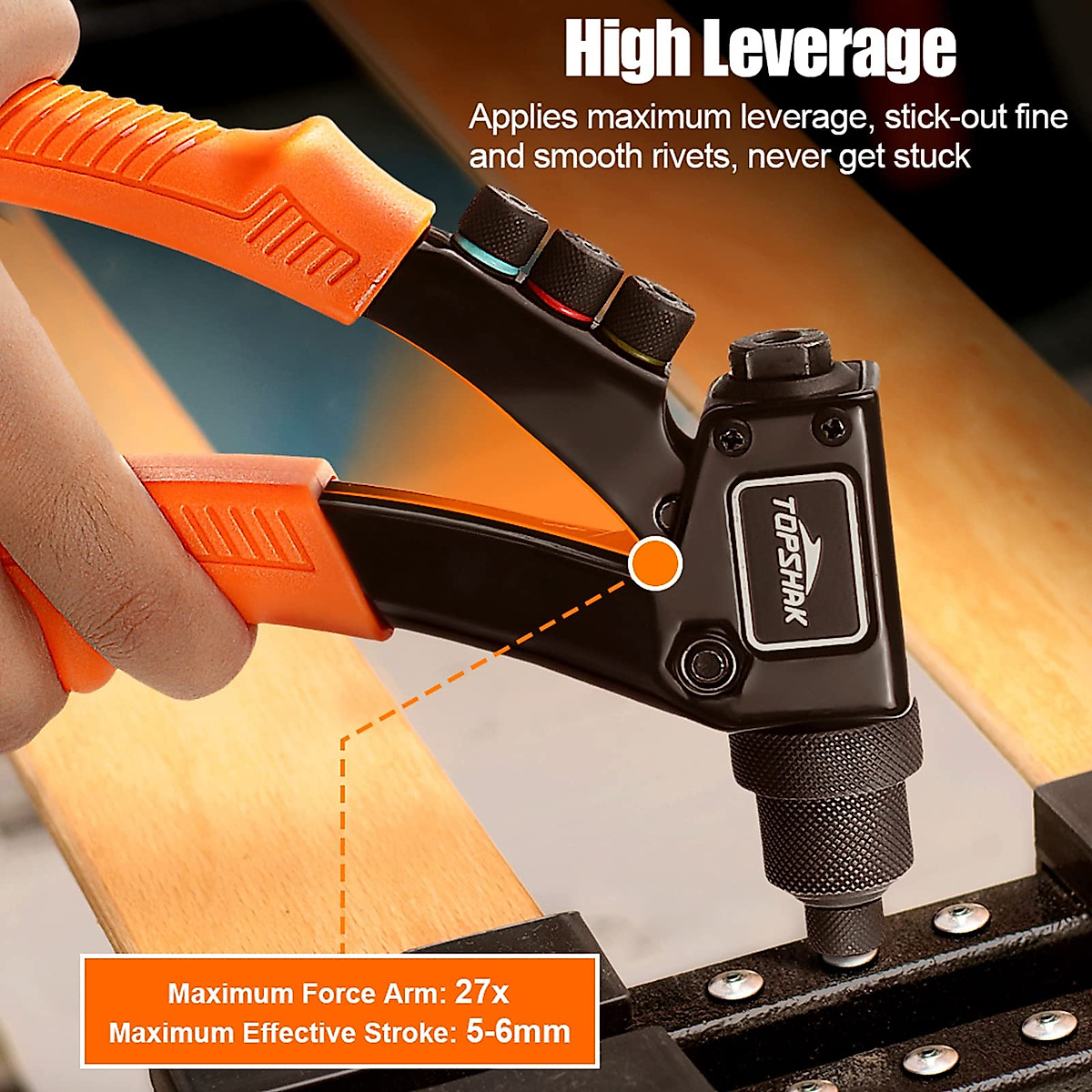 TOPSHAK Rivet Gun, RG1 Manual Rivet Gun Kit with 80 Free Aluminum Rivets, Hand Riveter Single Rivet Tool,Manual Short-inch Rivet Tool, Stainless Steel Rivet Machine