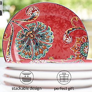 Sonemone Red Farmhouse Floral Dessert Plates, 6 Inch Appetizer Plates Set of 6, for Valentines Cake, Pie, Snacks, Ice cream, Side Dish, Sauces, Microwave & Dishwasher Safe