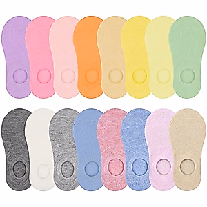 Poroka 16 Pairs No Show Socks Anti-slip Low Cut Kid Socks Kids Half Cushion Socks for Girls Boys