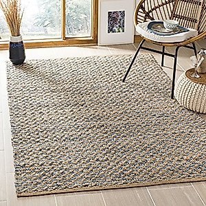 SAFAVIEH Cape Cod Collection Accent Rug - 4' x 6', Blue & Natural, Handmade Boho Braided Jute, Ideal for High Traffic Areas in Entryway, Living Room, Bedroom (CAP305M)