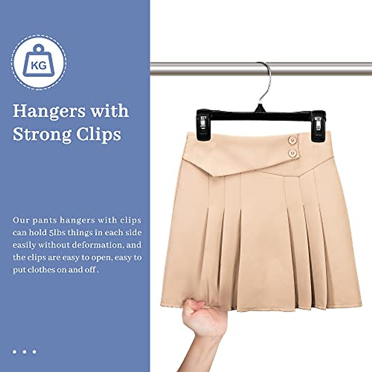 HOUSE DAY Black Pants Hangers, 10 Inch Skirt Hangers with Non-Slip Big Clips and 360° Swivel Hook, Heavy Duty Slim Plastic Pants Hangers, Space Saving Clip Hangers for Pants, Skirts, Shorts, 25 Pack