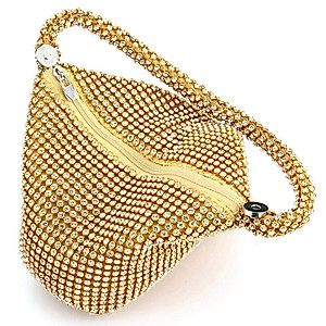 Women's Evening Bag Rhinestone Purse Handbags Triangle Style Chain Clutch Purse Bag Sparkly Party Prom Wedding Purse (Gold)