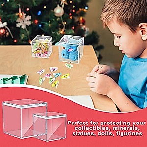 48 Pcs Clear Acrylic Plastic Boxes for Display Small Acrylic Box with Lid Clear Plastic Square Cube Transparent Decorative Box Tiny Jewelry Storage Boxes Organizer Candy Containers, 2 Sizes