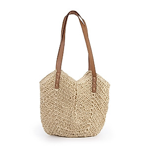 Oweisong Women Straw Beach Bag Large Summer Purse Woven Straw Handbags Tote Shoulder Bag for Vacation Travel
