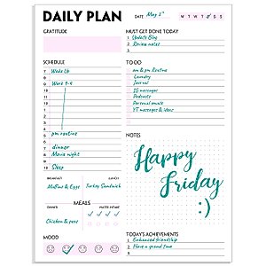 Daily Planner Notepad - Tear-Off Daily Planning Pad, Organizer with To Do Lists, Schedule, Appointment, Productivity Tracker, 50 Undated Sheets, 8.5 x 11 in