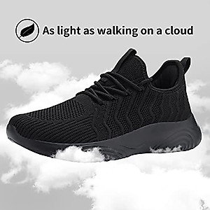 MRIP Men's Walking Shoes, Lightweight Non Slip Gym Workout Running Shoes for Men, Mesh Breathable Fashion Tennis Athletic Casual Sneakers All Black 12