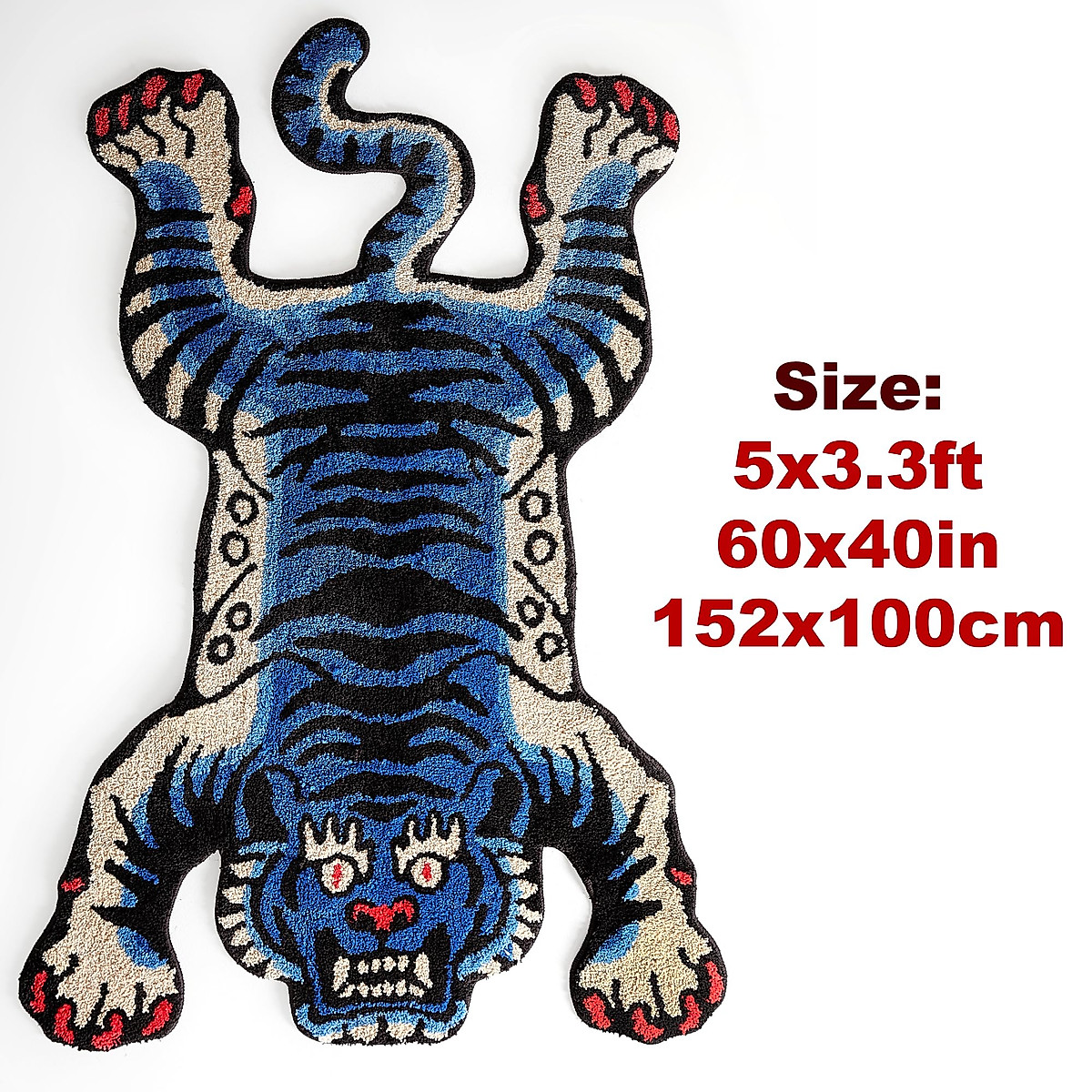 5x3.3ft Tibetan Tiger Area Rug Tufted High Pile XLarge Indoor Machine Washable Carpet with Nonslip TPR Backing - Bedroom, Bathroom, Living & Dining Room Home Décor